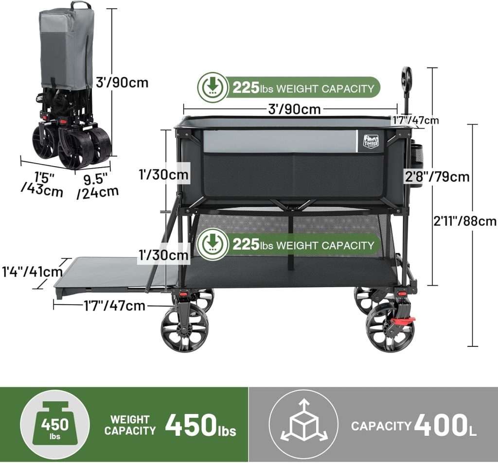 400L Large Capacity Folding Double Decker Wagon with Brakes