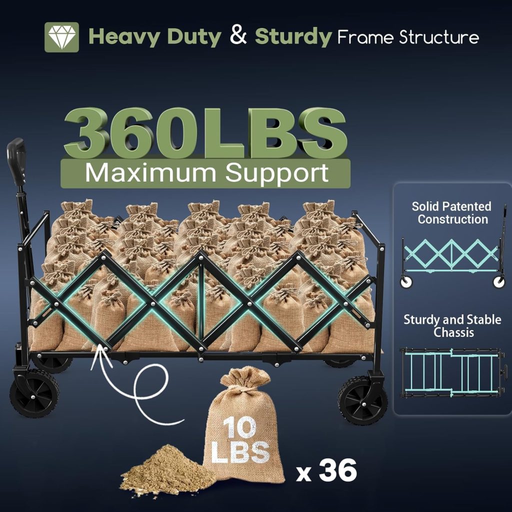 34'' Extra Long Collapsible Wagons Carts Foldable, 360LBS